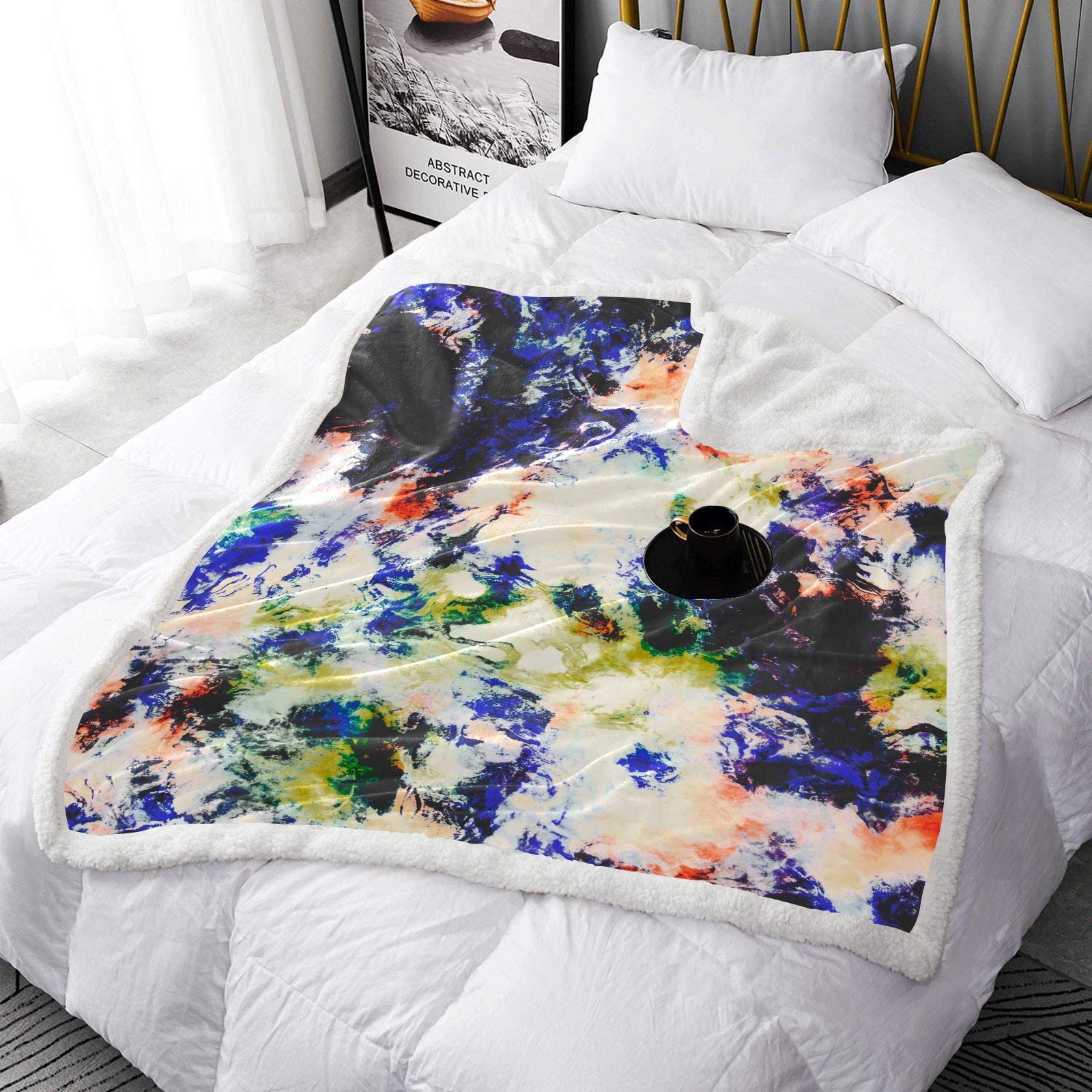Modern watercolor colorful marbling Double Layer Short Plush Blanket 50 ...