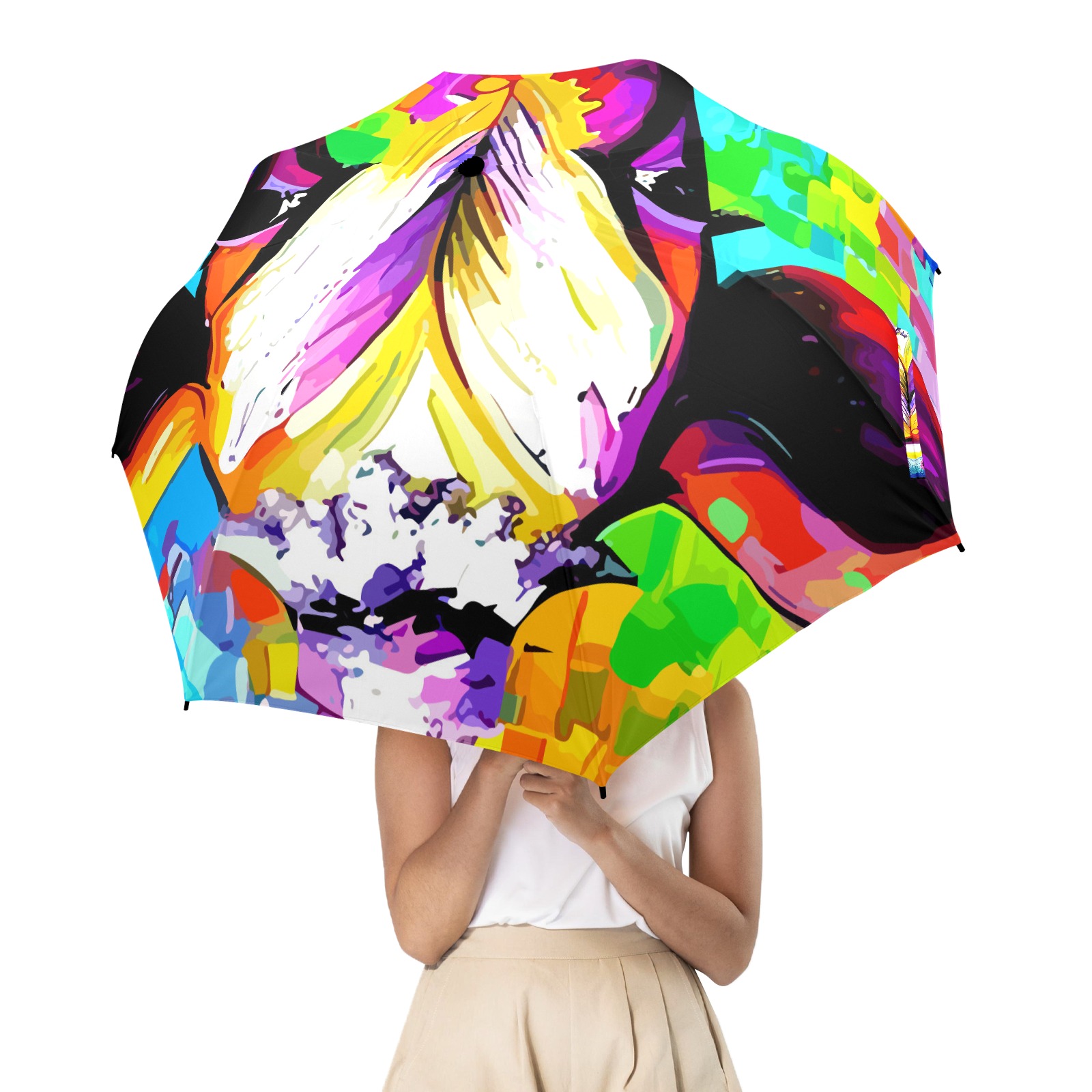 Cow Funny Colorful Animal Art Semi-Automatic Foldable Umbrella (Model ...