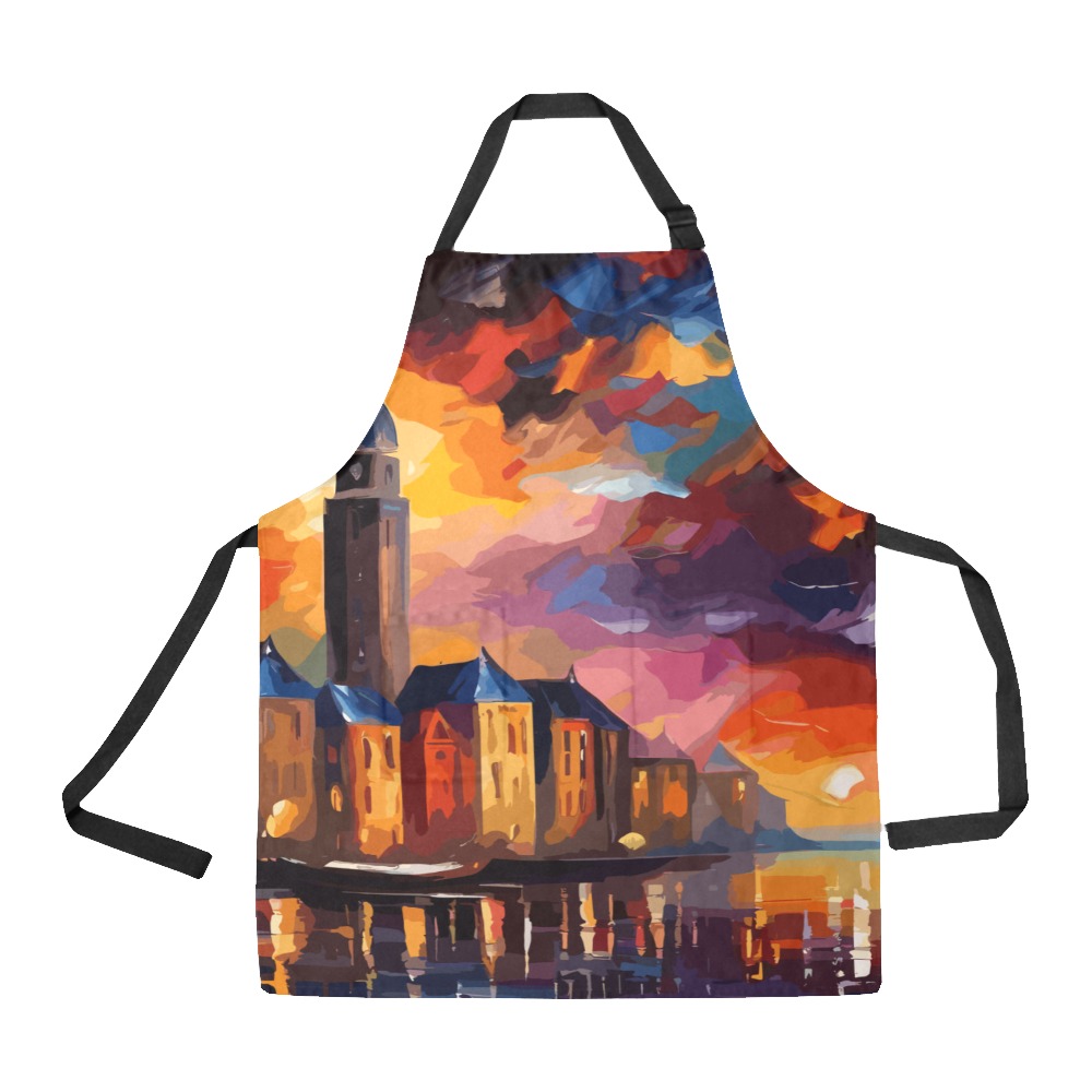Fantasy city, tower, dramatic clouds, sea, sunset. All Over Print Apron ...