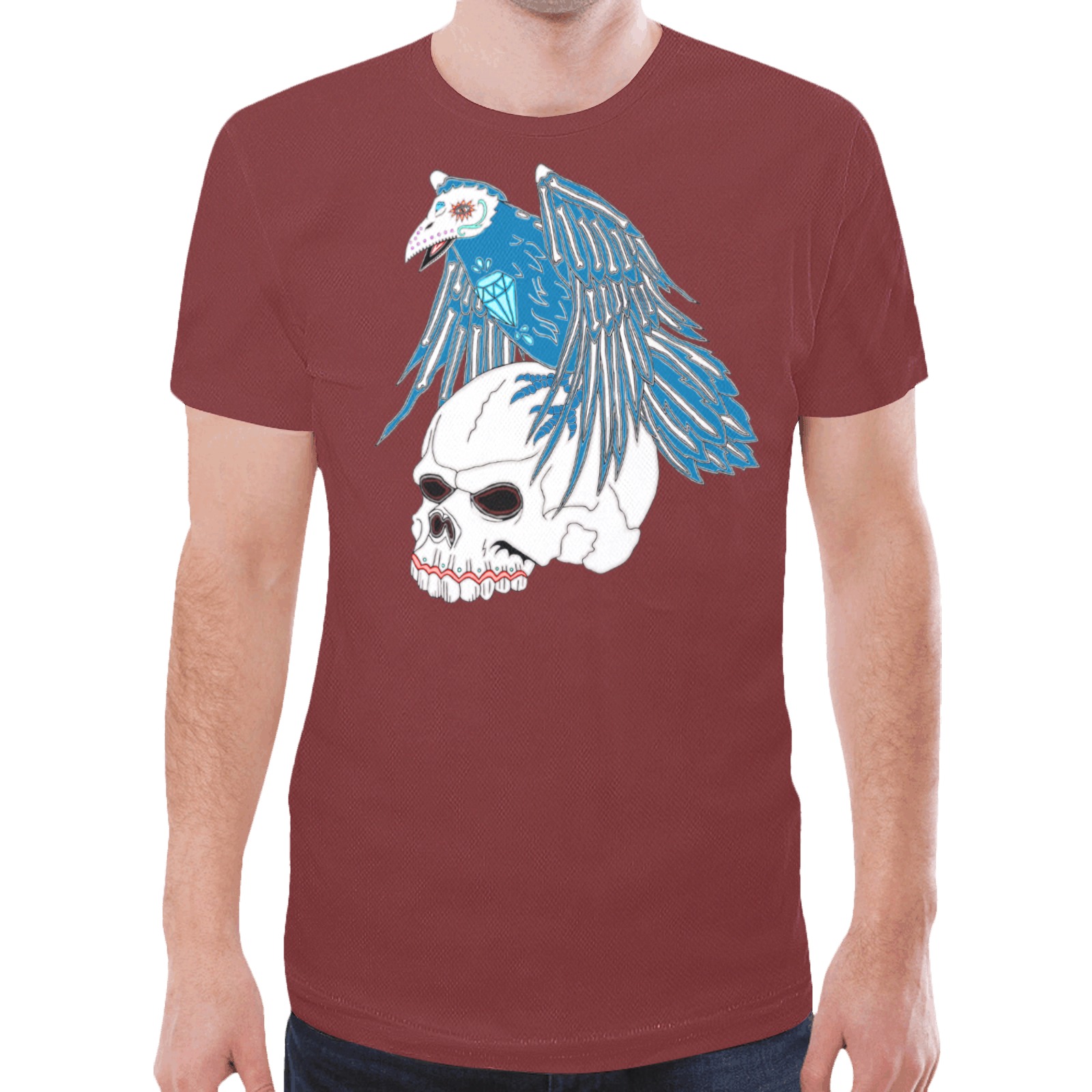 Raven Sugar Skull Burgundy New All Over Print T-shirt for Men (Model ...