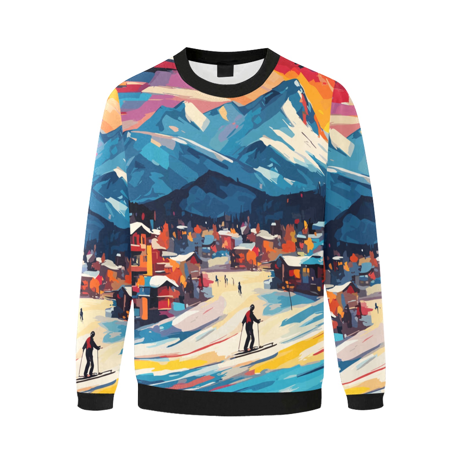 Early winter evening. Skiing resort, sunset art Men's Oversized Fleece ...