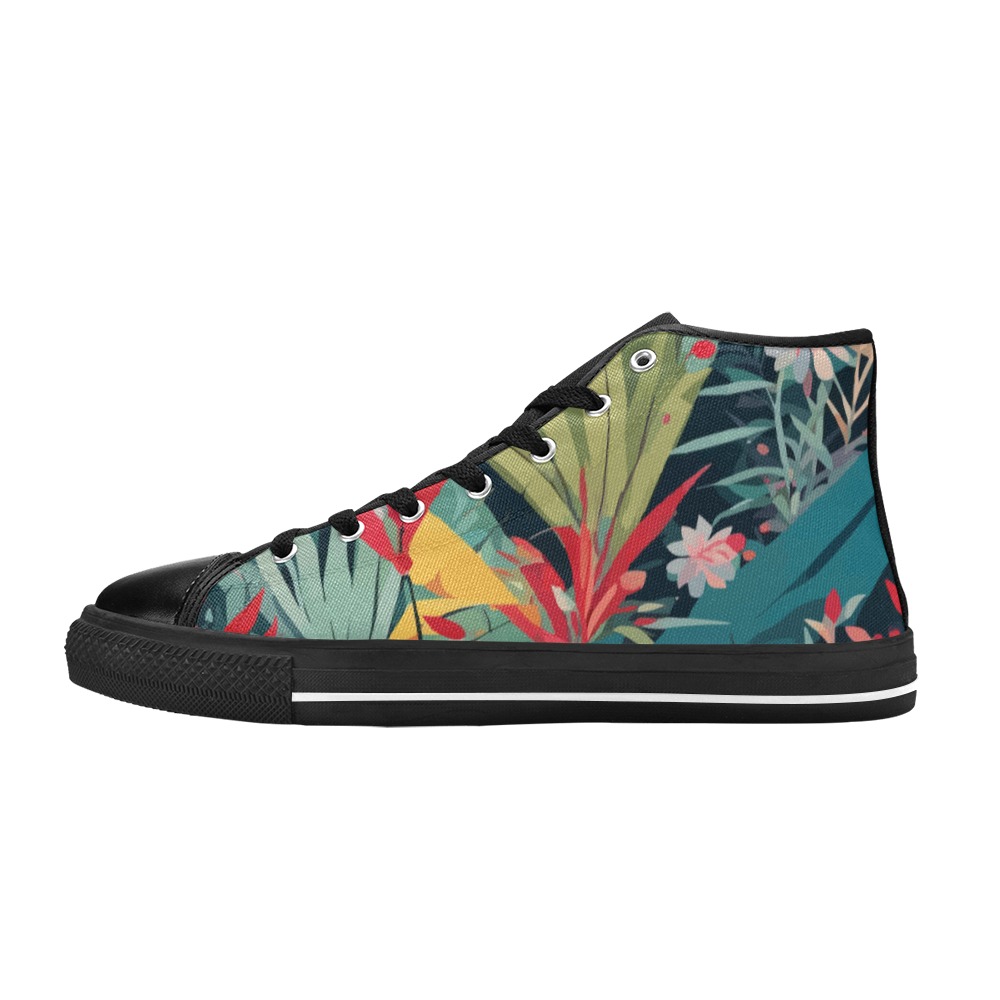 Tropical flowers, plants boho art on black. Women's Classic High Top ...