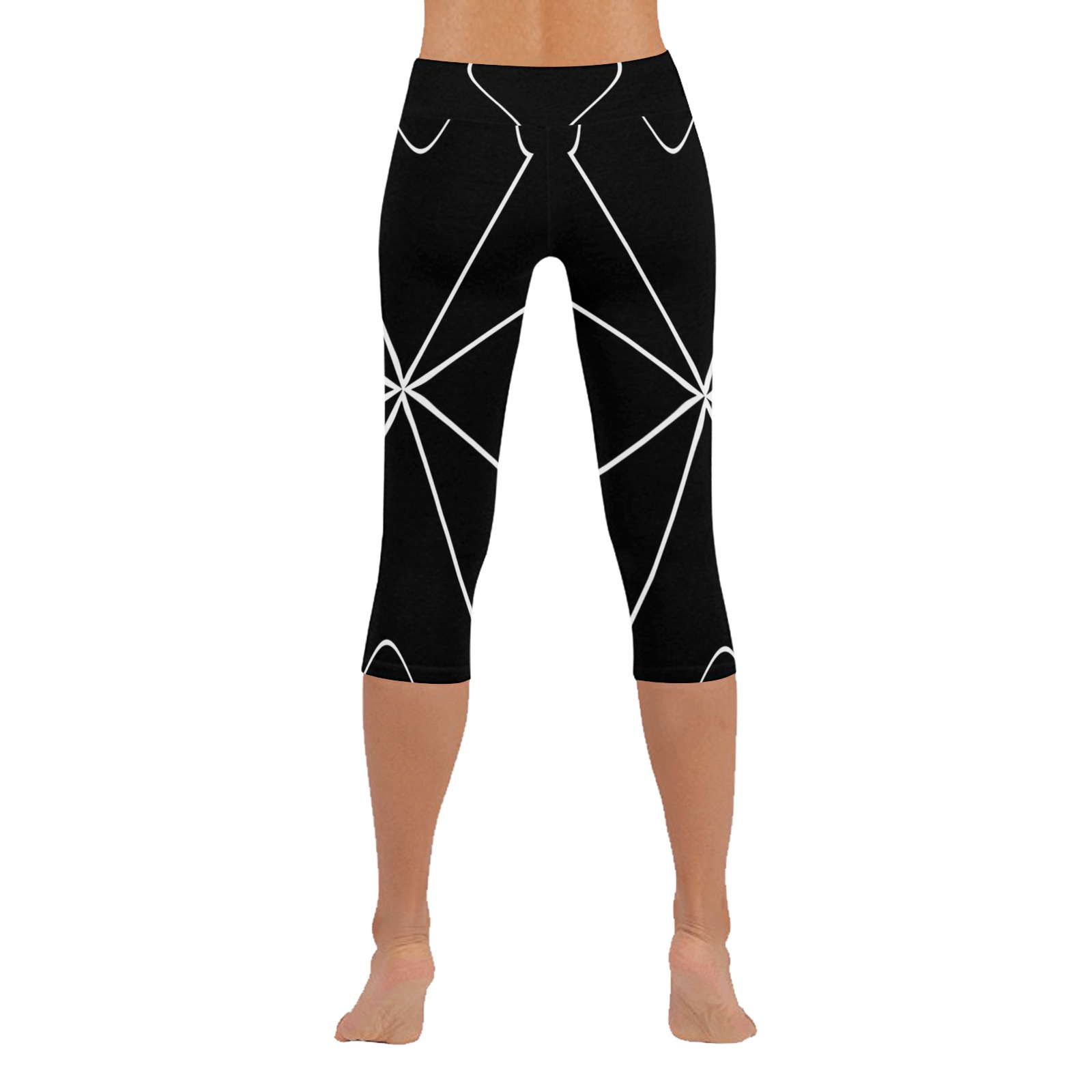White Interlocking Triangles Starred black Women's Low Rise Capri ...
