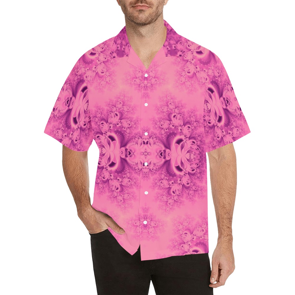 Pink Morning Frost Fractal Hawaiian Shirt with Merged Design (Model T58 ...