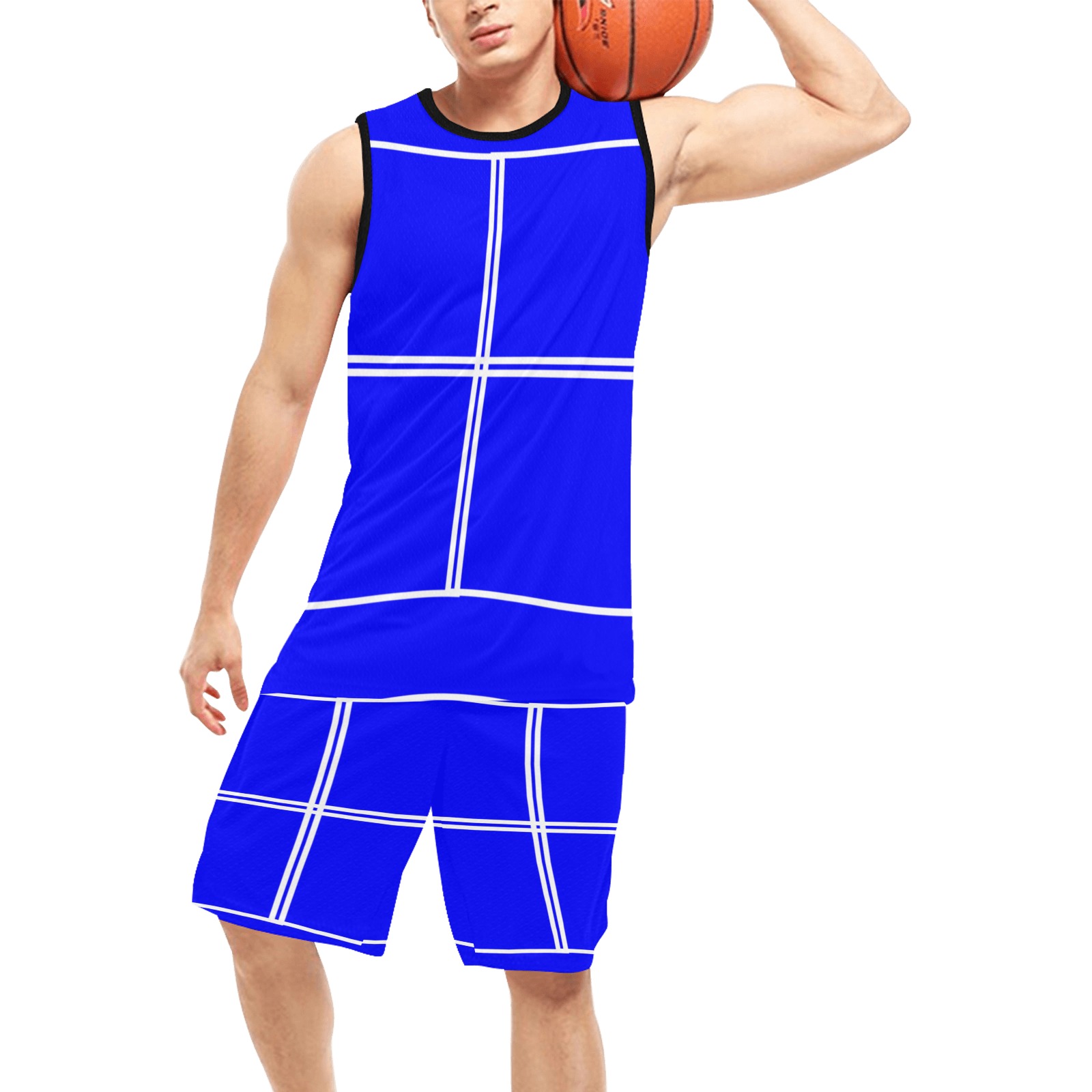 White Interlocking Squares funhouse blue Basketball Uniform with Pocket ...
