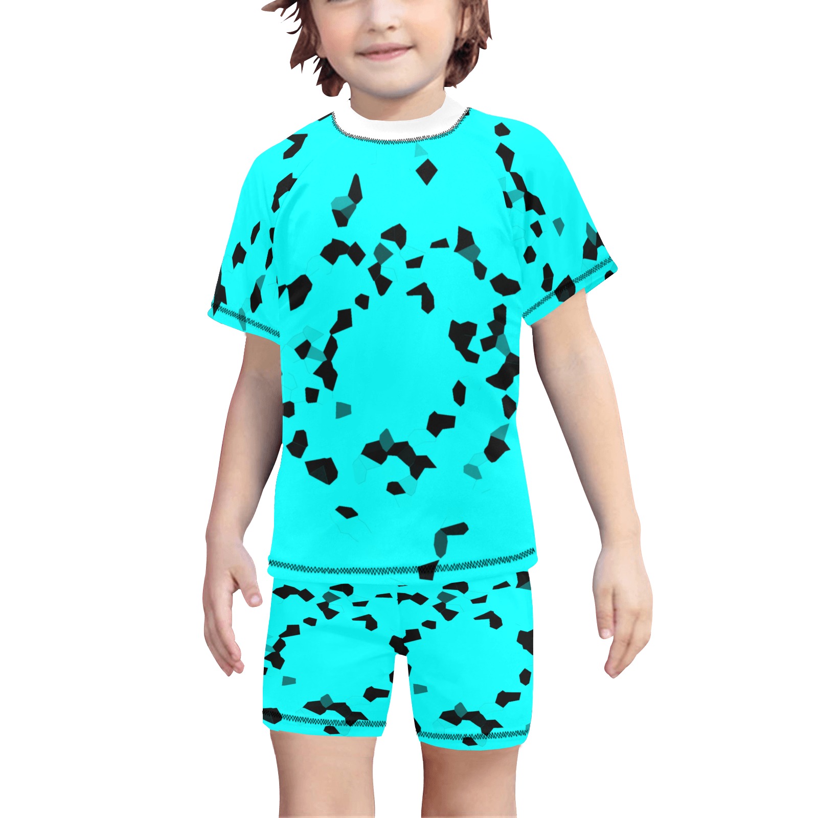 black Interlocking Diamonds Mosaic aqua Boys' T-shirt & Swim Trunks Set ...