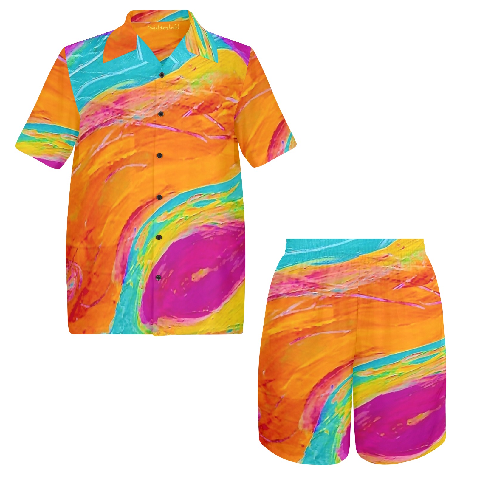 Pink Fish Collection Men's Shirt and Shorts Outfit (Set26) | ID: D7051330