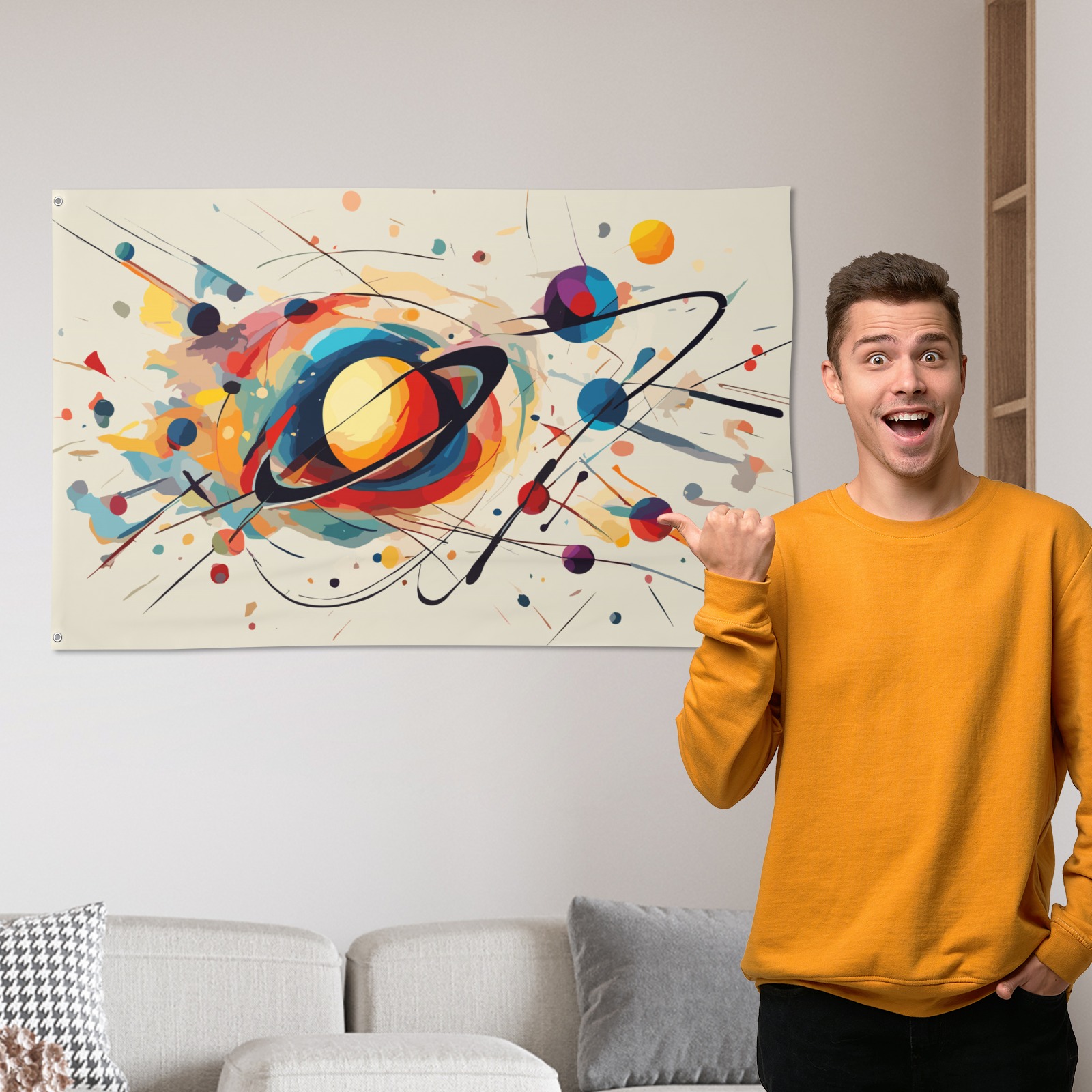Awesome colorful allegory of nuclear physics art House Flag 56"x34.5 ...