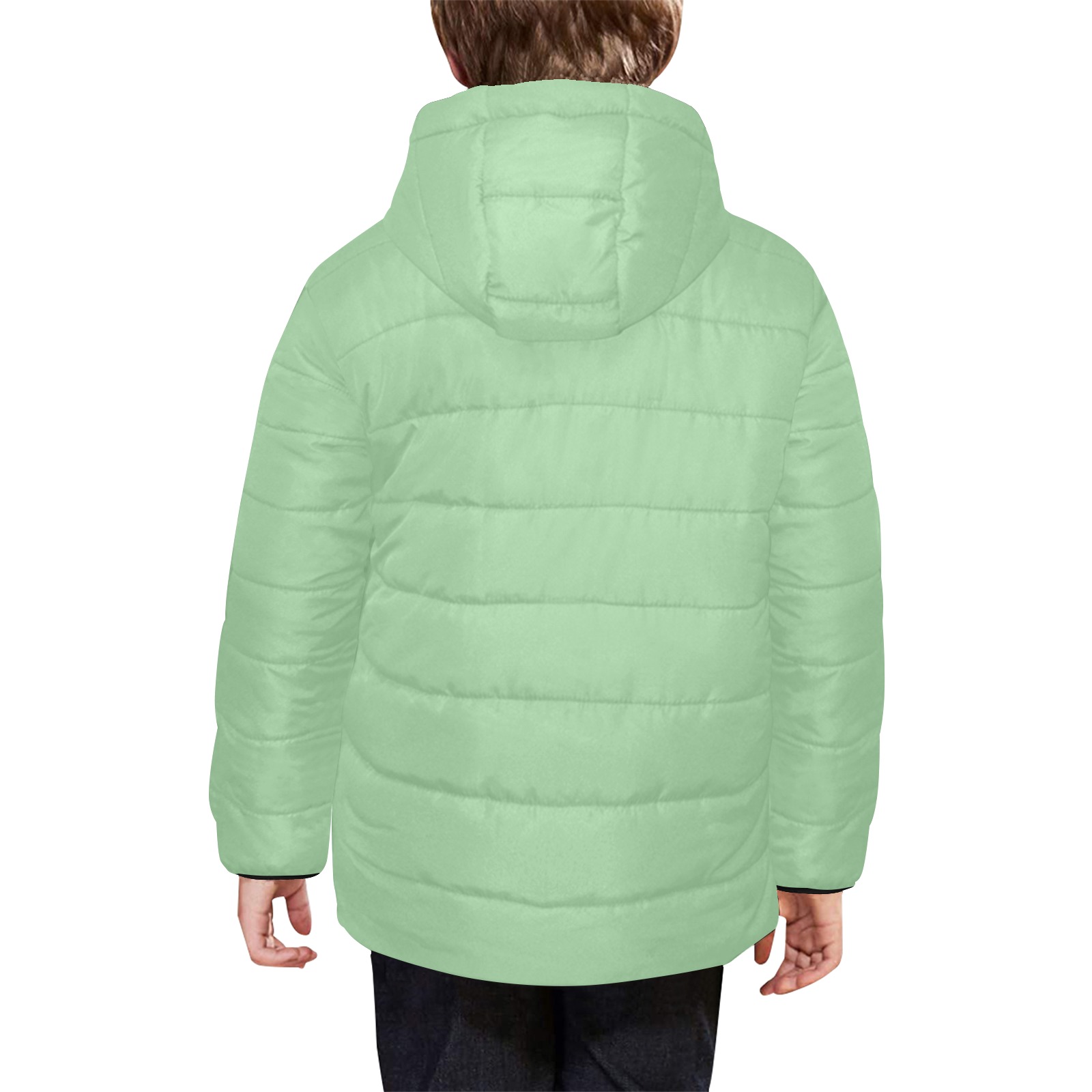 color dark sea green Kids' Padded Hooded Jacket (Model H45) | ID: D5591698
