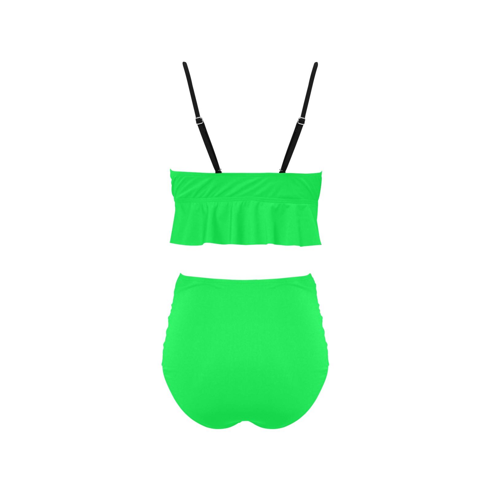 Neon Green Ruffle Hem Bikini Swimsuit (Model S35) | ID: D7436703