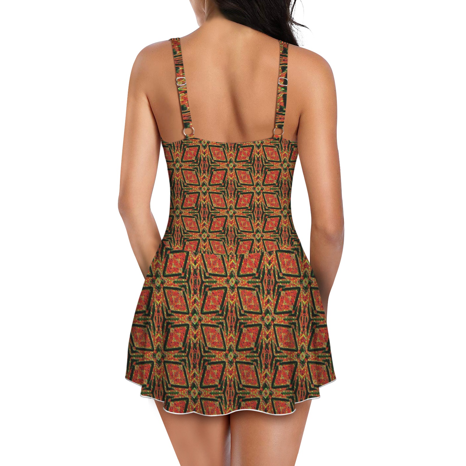 geometric doodle 2 in orange and brown Women's One Piece Skirted ...