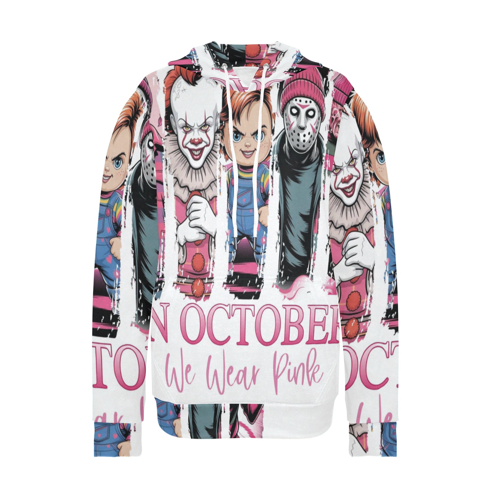 we wear pink in october Women's Long Sleeve Fleece Hoodie (Model H55 ...