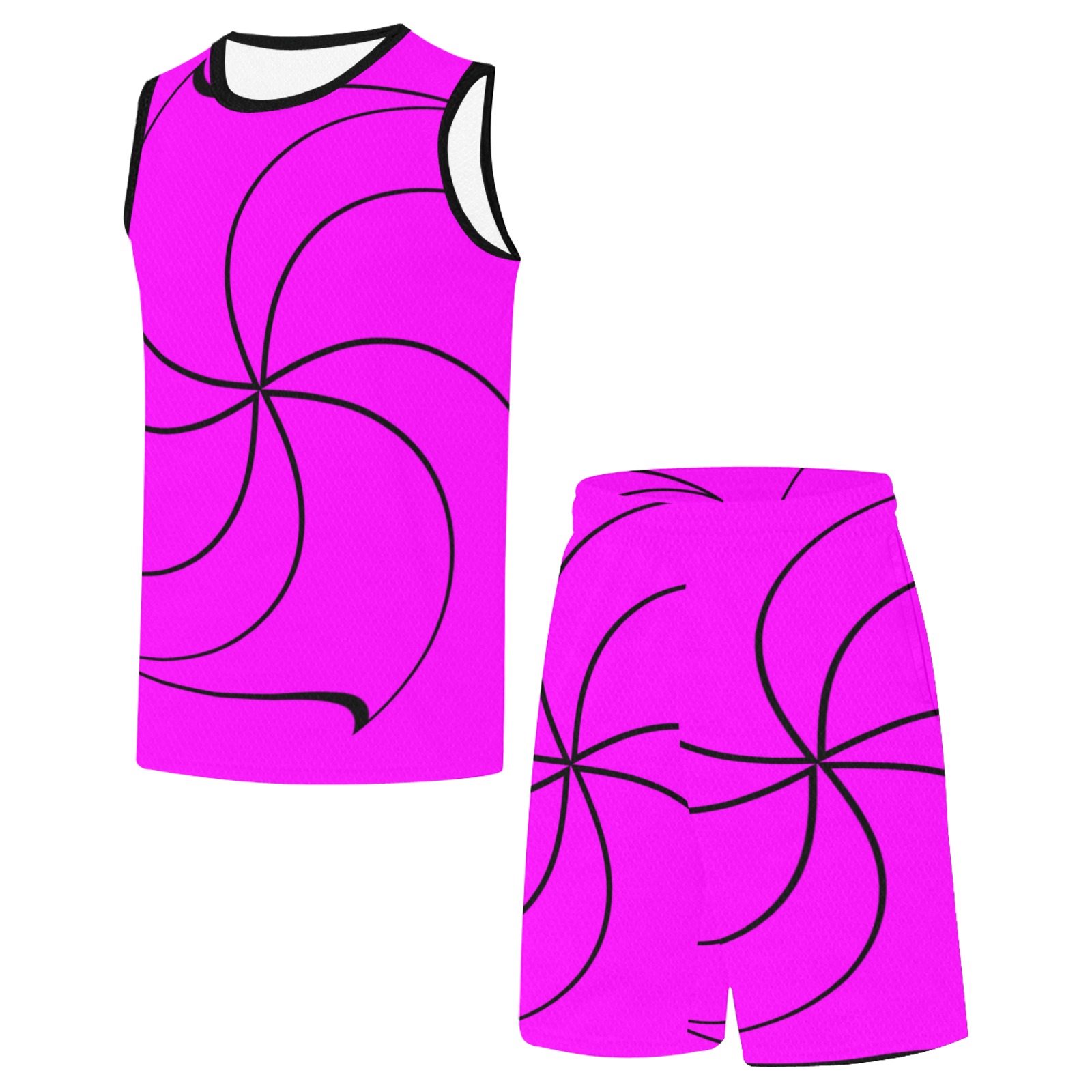 Black Interlocking Triangles Twirled pink Basketball Uniform with ...