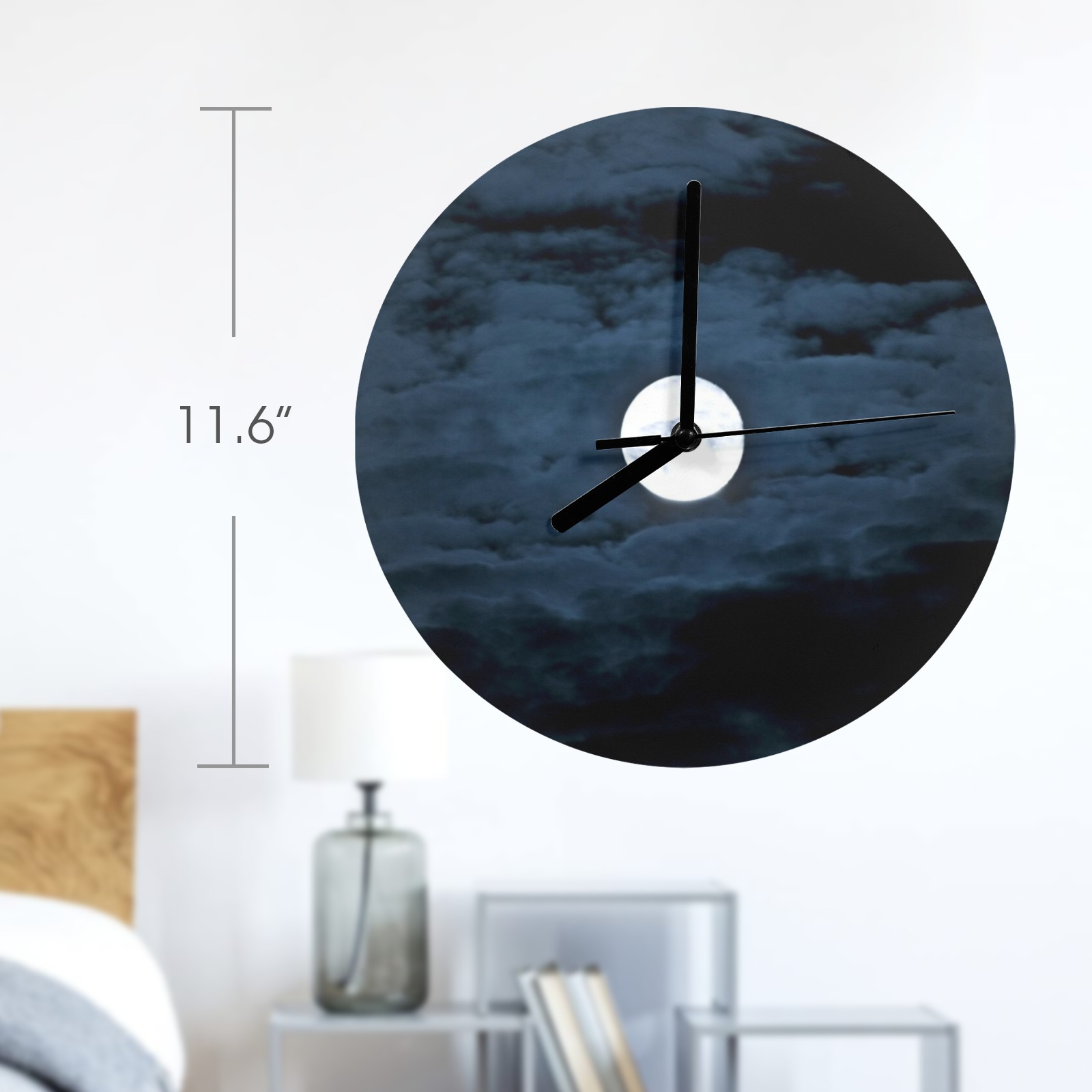 Moon Night Sky Clouds MDF Wall Clock | ID: D6775267