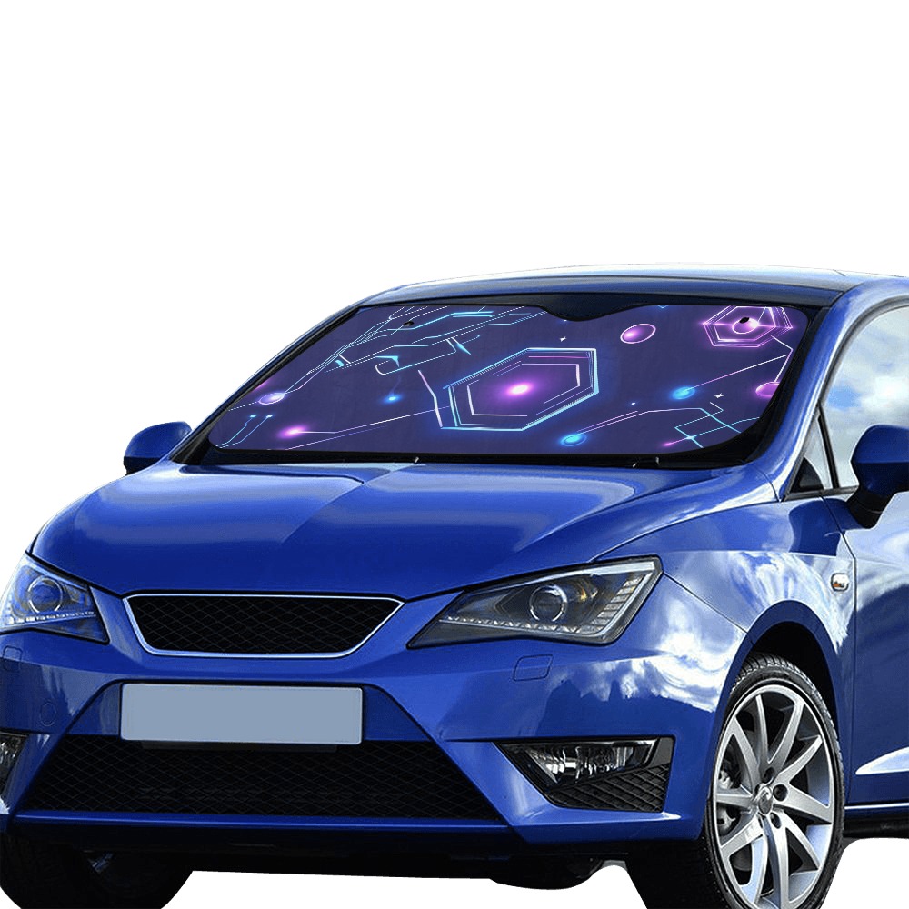 Neon Cyber Circuit - Futuristic Blue Geometric Car Sun Shade 55"x30 ...