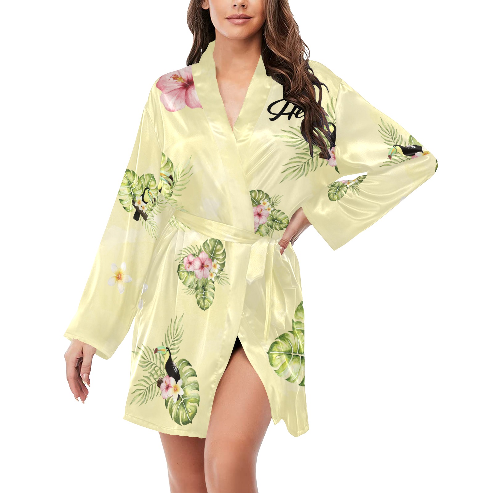 Hers Yellow Toucan Night Robe Women's Long Sleeve Belted Night Robe ...