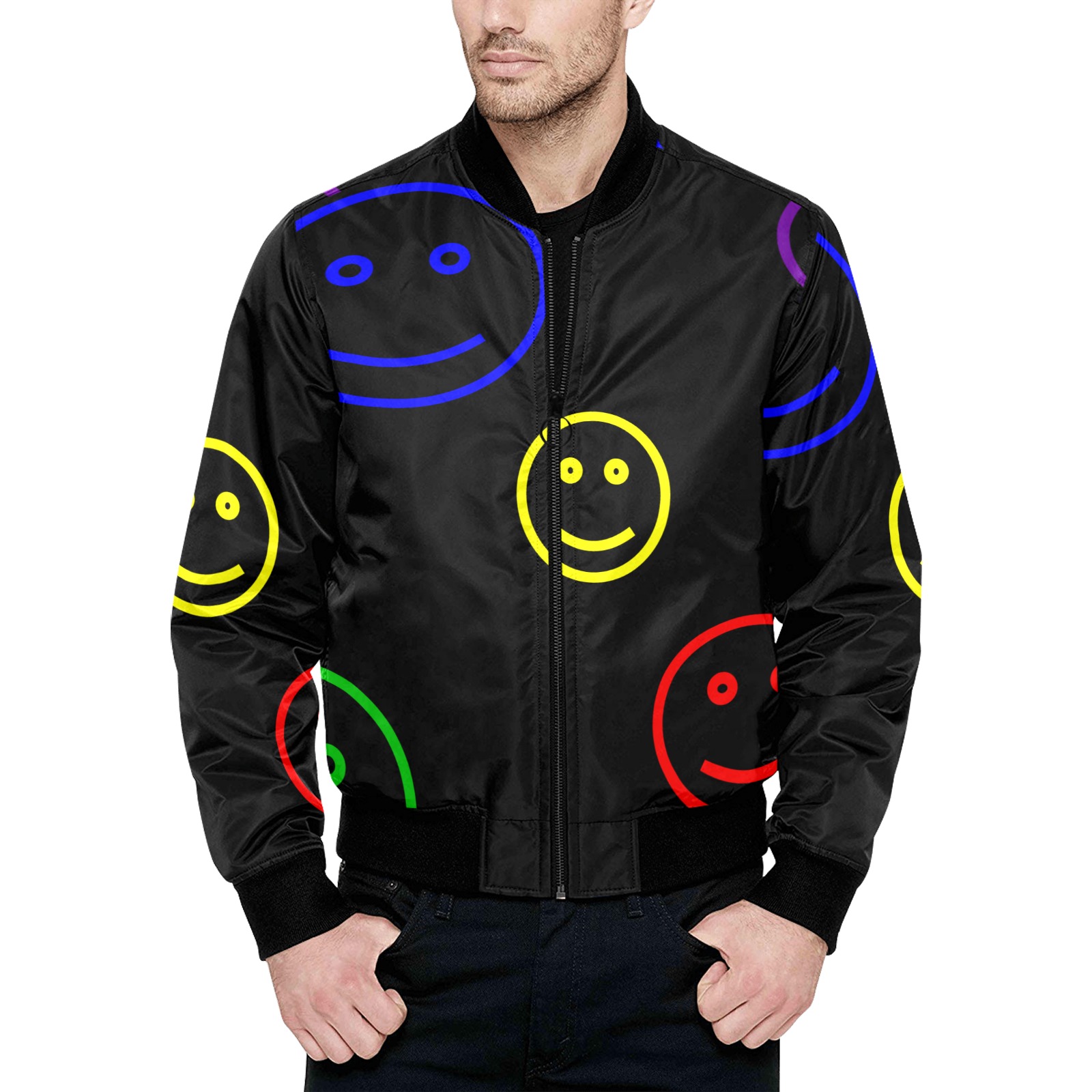 Smileys All Over Print Quilted Bomber Jacket for Men (Model H33) | ID ...