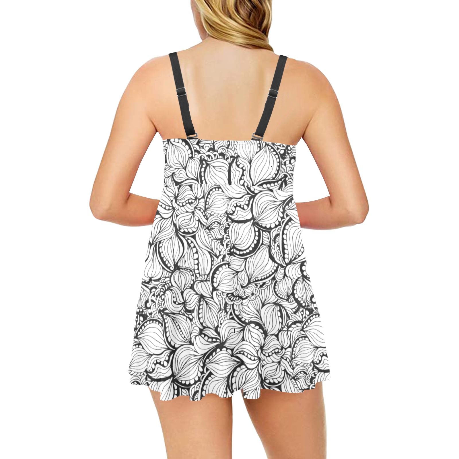 Pussy Willow Pods Chest Pleat Swim Dress (Model S31) | ID: D6210005