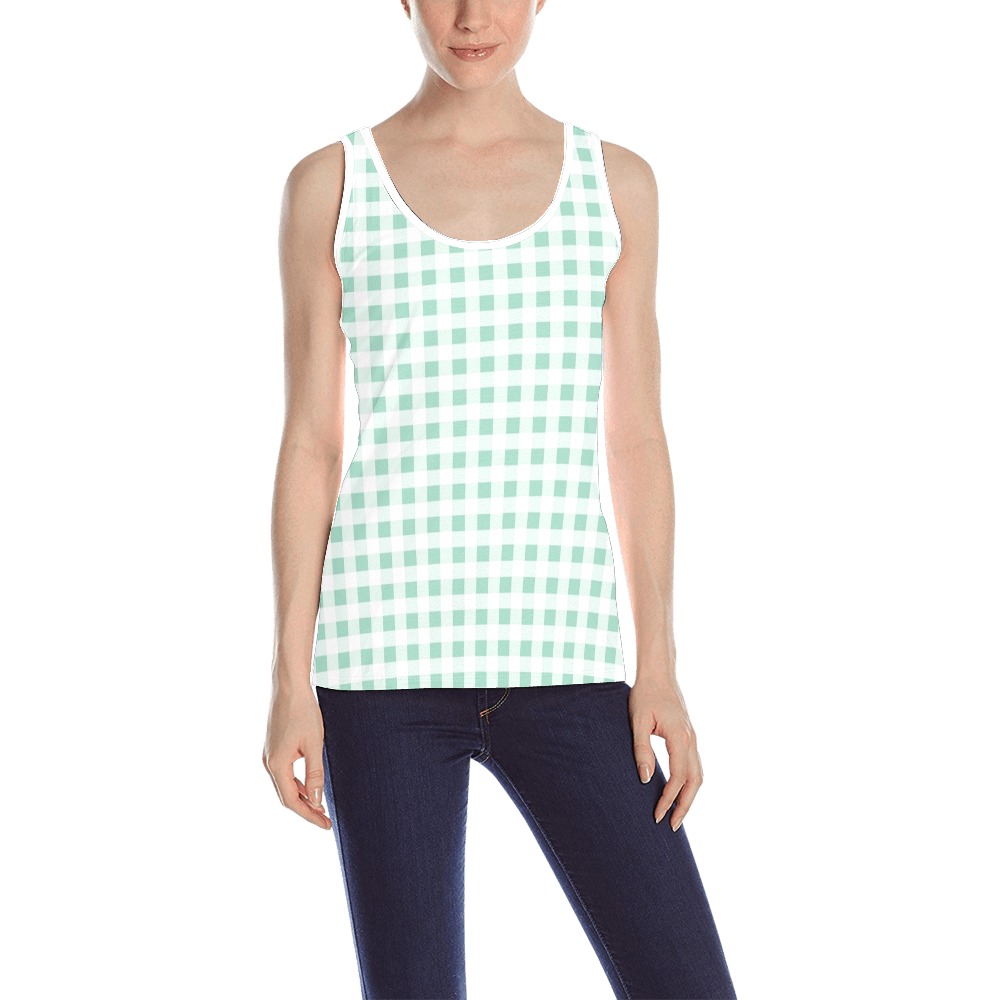 Mint Green Gingham All Over Print Tank Top for Women (Model T43) | ID ...