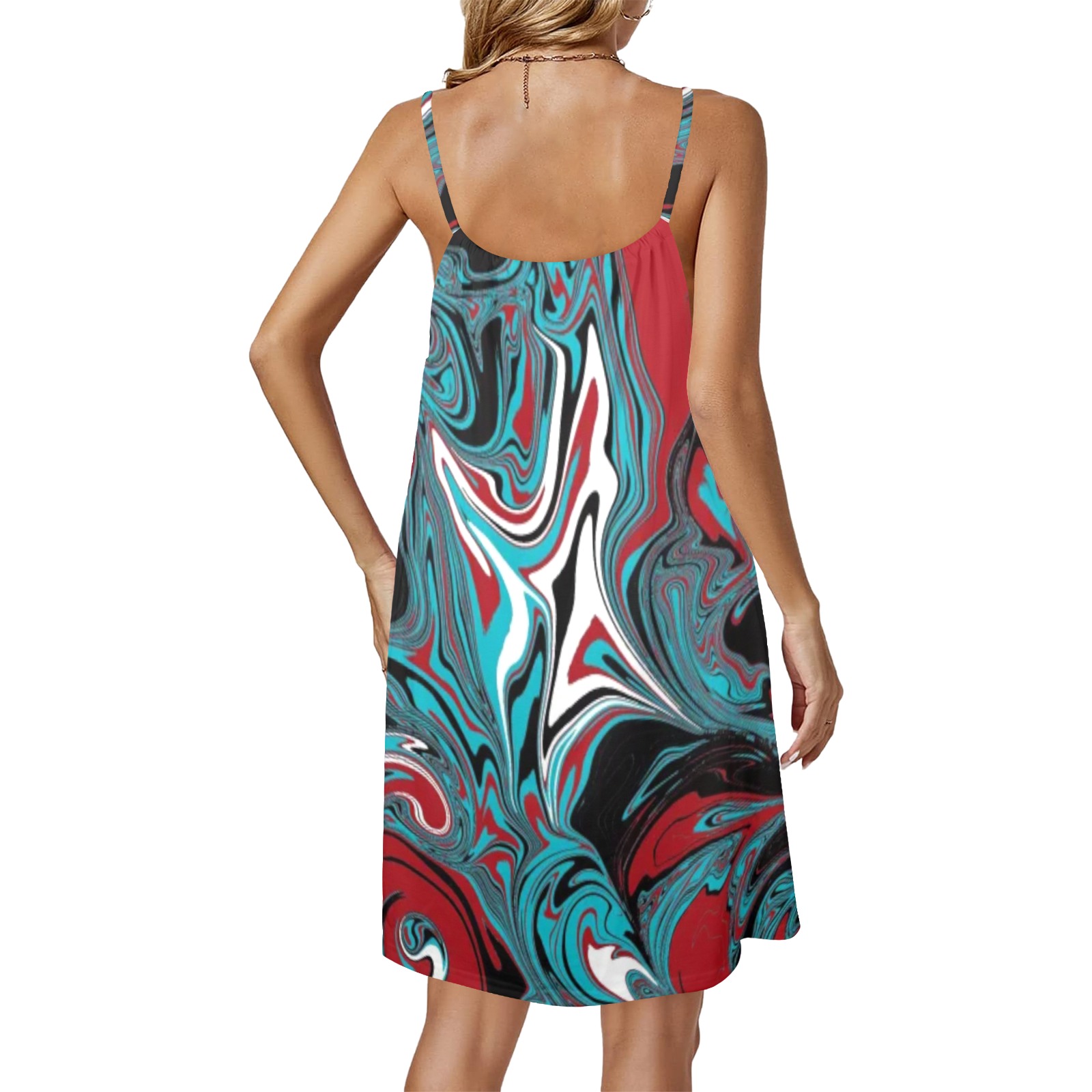 Dark Wave of Colors Drawstring Neck Sleeveless Dress (Model D68) | ID ...