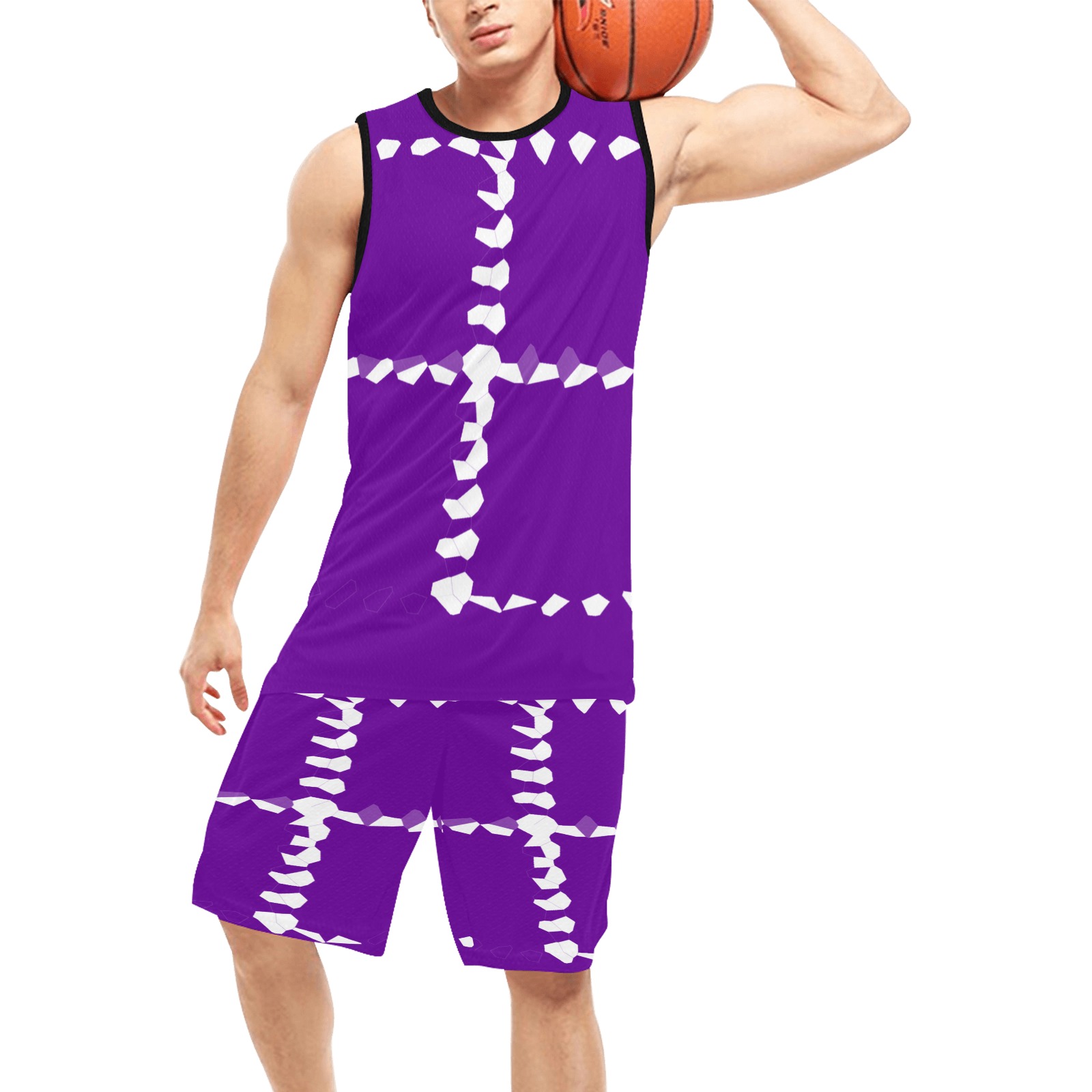 White Interlocking Squares Mosaic purple Basketball Uniform with Pocket ...