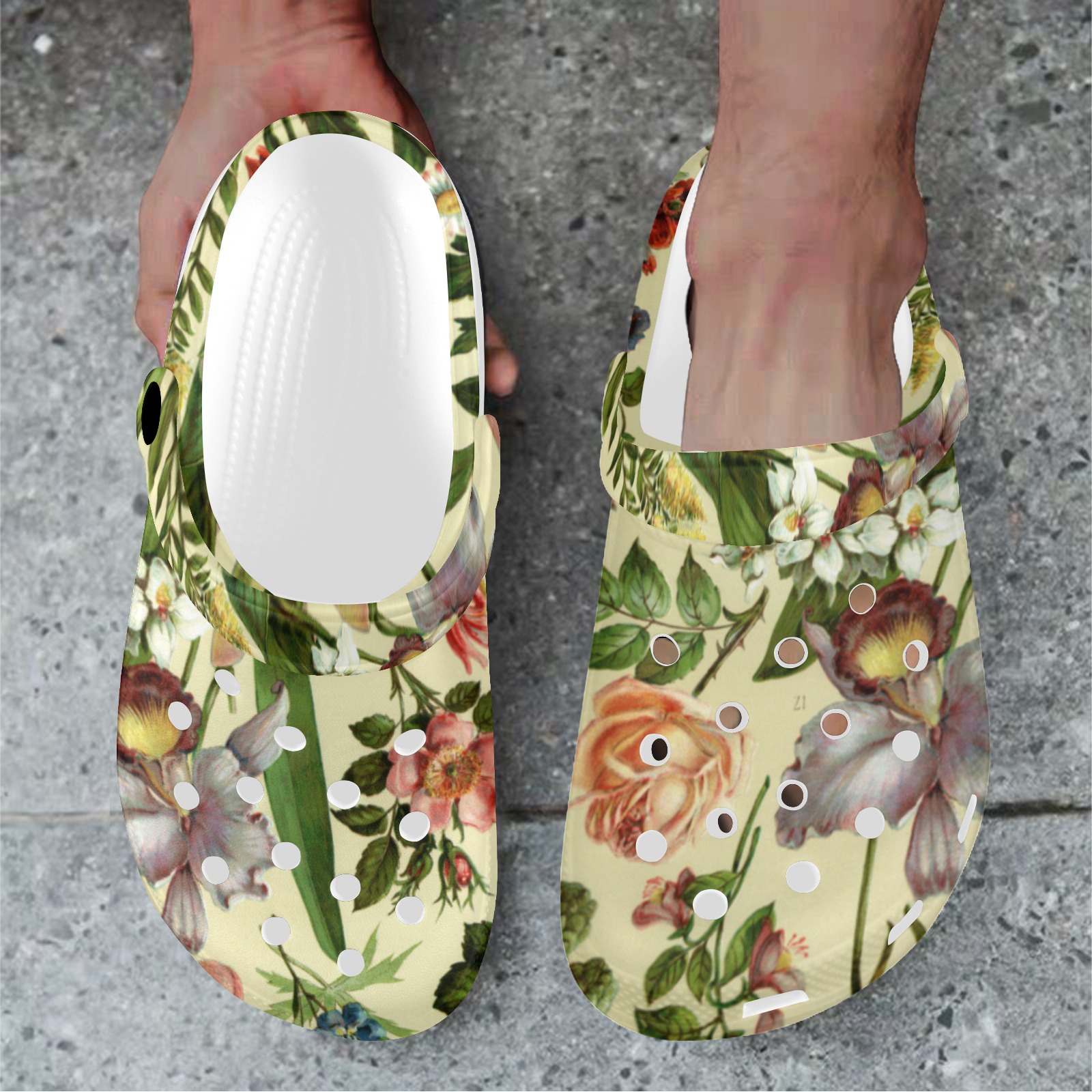 Victorian Flowers Custom Print Foam Clogs for Adults | ID: D6946362