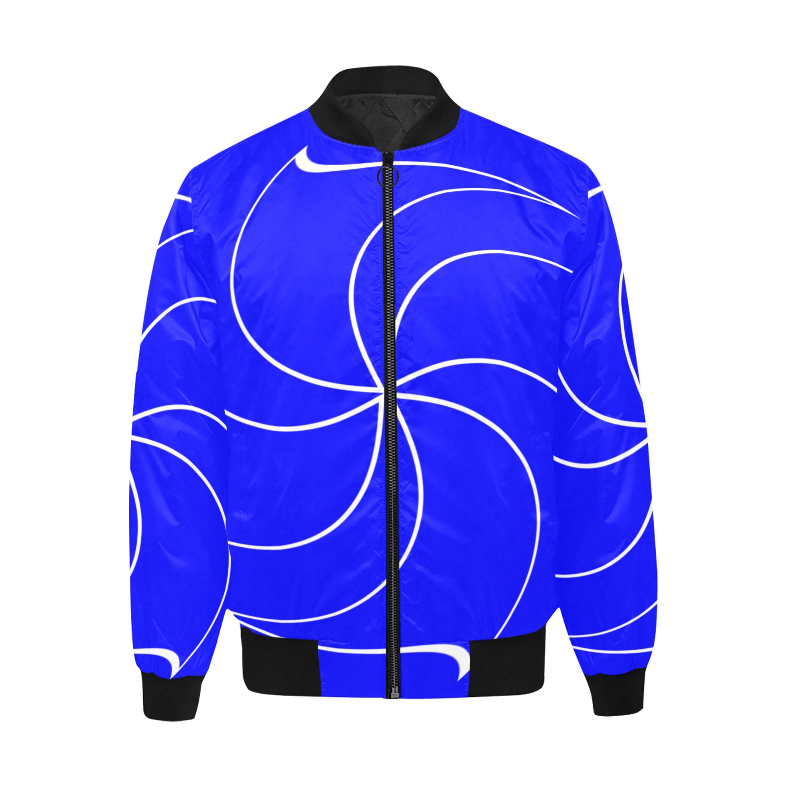 White Interlocking Triangles Twirled blue All Over Print Quilted Bomber ...