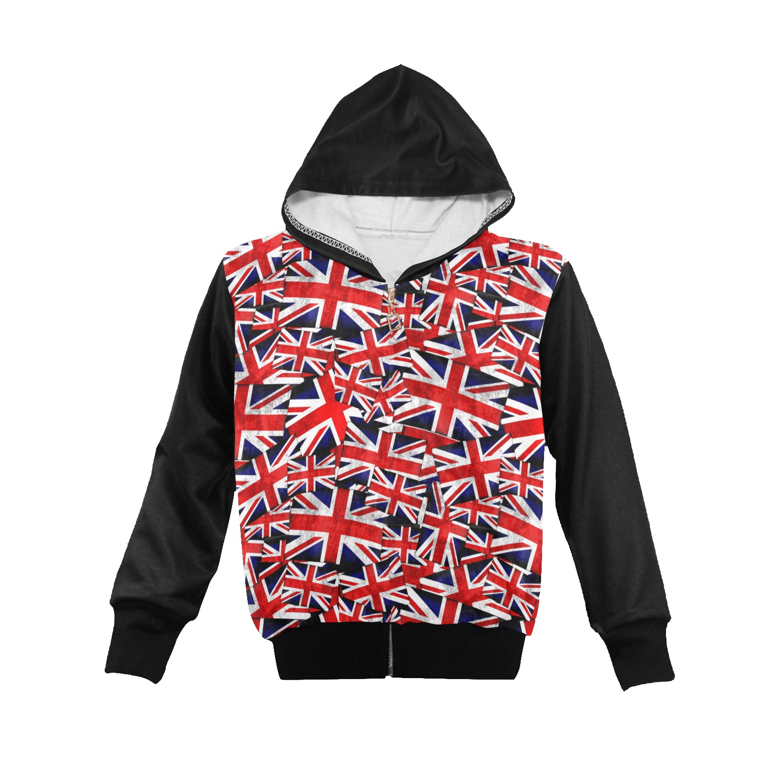 Union Jack British UK Flag / Black Little Girls' Zip Up Hoodie (Model ...