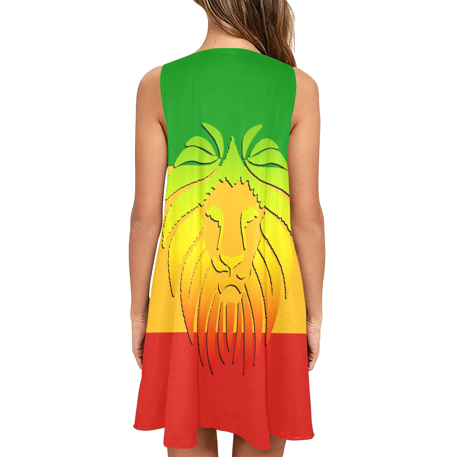 Rastafari Lion Flag green yellow red Sleeveless A-Line Pocket Dress ...
