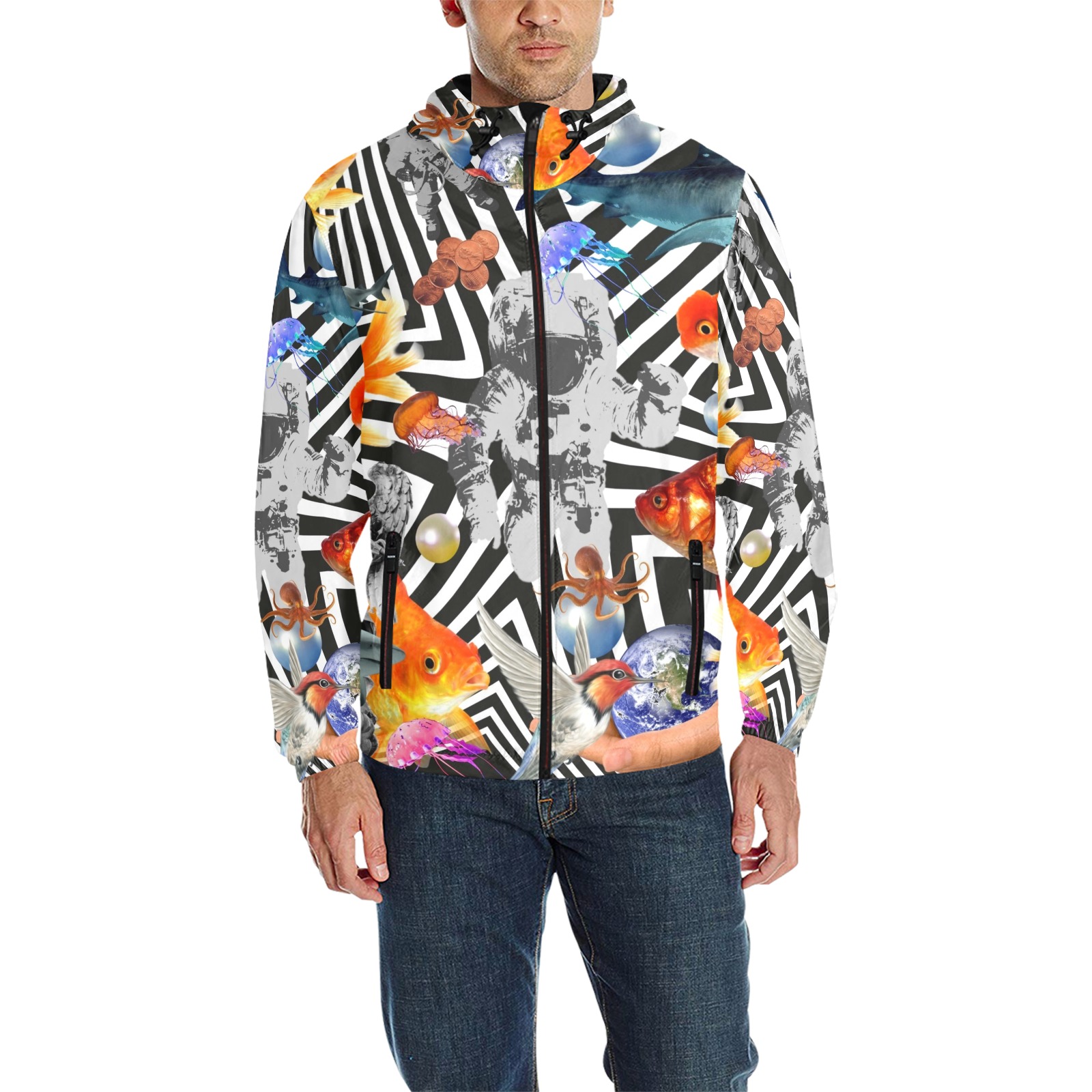 POINT OF ENTRY 2 All Over Print Quilted Windbreaker for Men (Model H35 ...