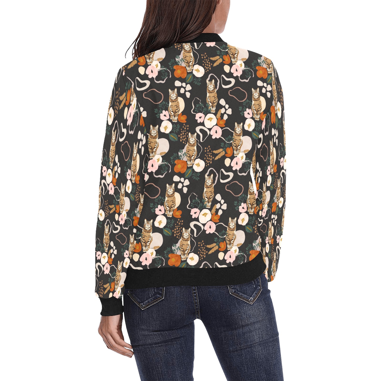 FLOWERY WILD CAT II -02 All Over Print Bomber Jacket for Women (Model ...