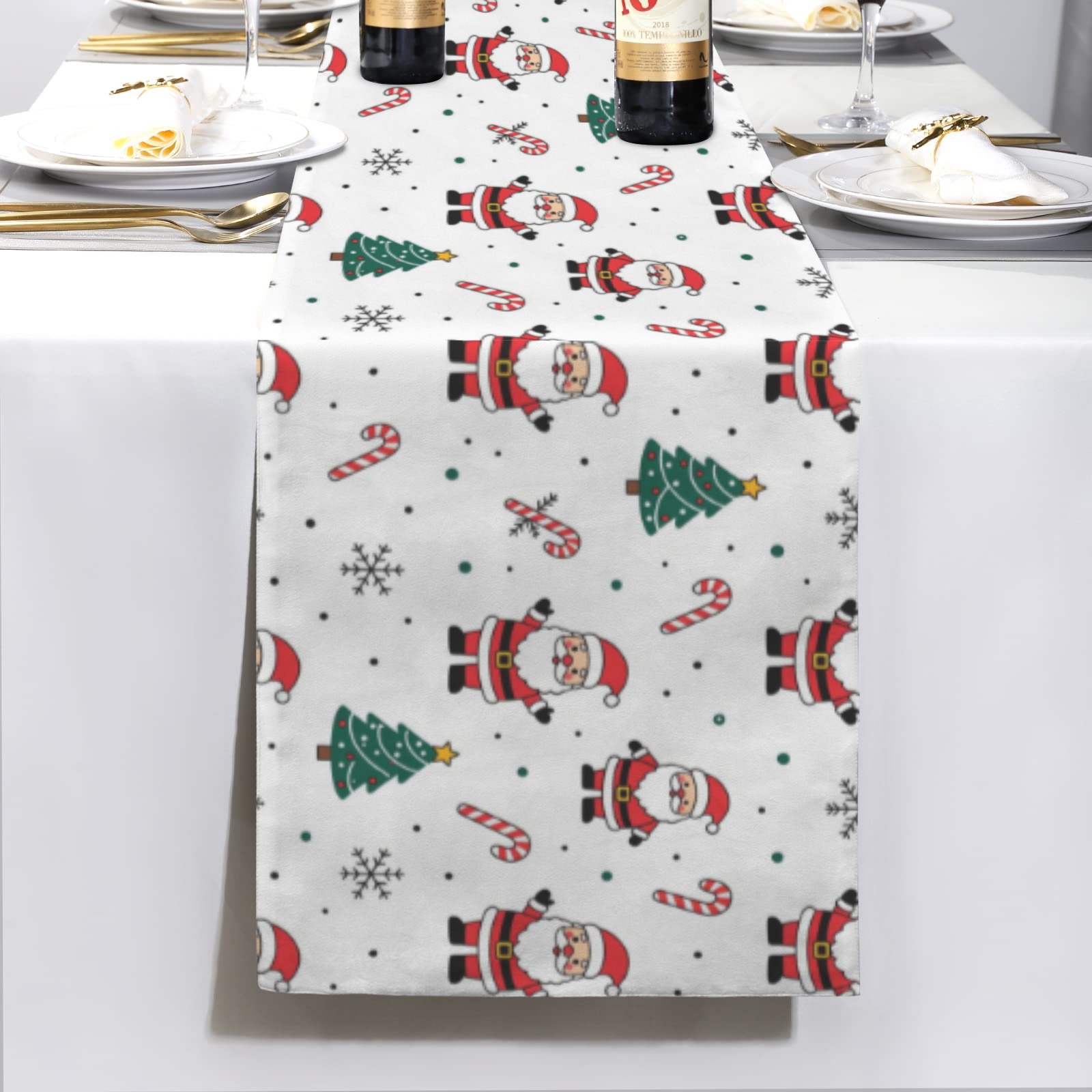 Santa Christmas Tree Pattern Table Runner 72"x13" | ID: D7515197